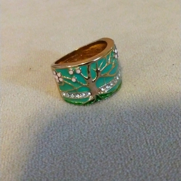 Jewelry | Gold Color Statement Wide Ring Turquoise Color Ring Tree Ring ...